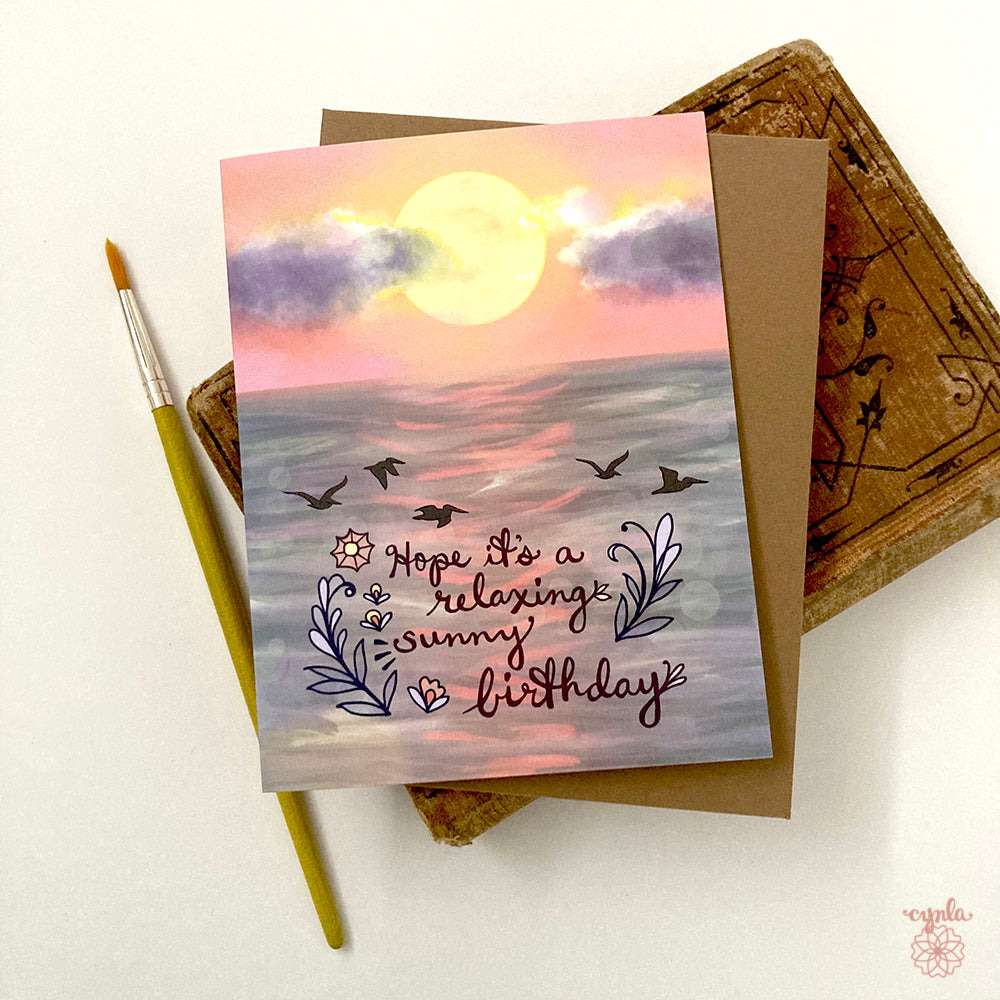 Sunset Greeting Card - ocean sun relax birthday card – Cynla